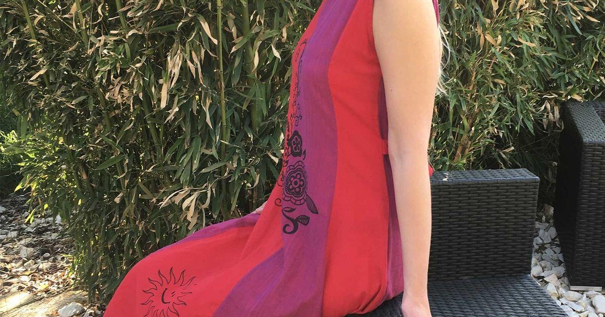 Robe longue ethnique en coton avec motif - Robe ethnique - Femme - La ...