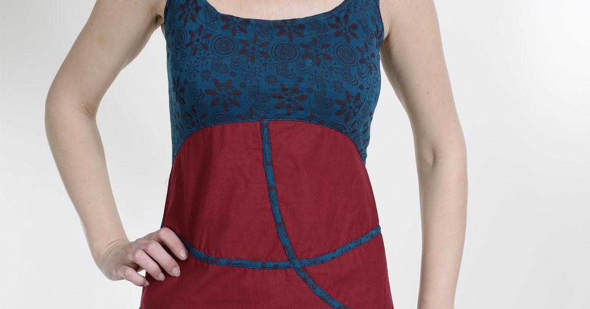 Robe ethnique en coton bleu et rouge - Robe ethnique - Femme - La Bohémia